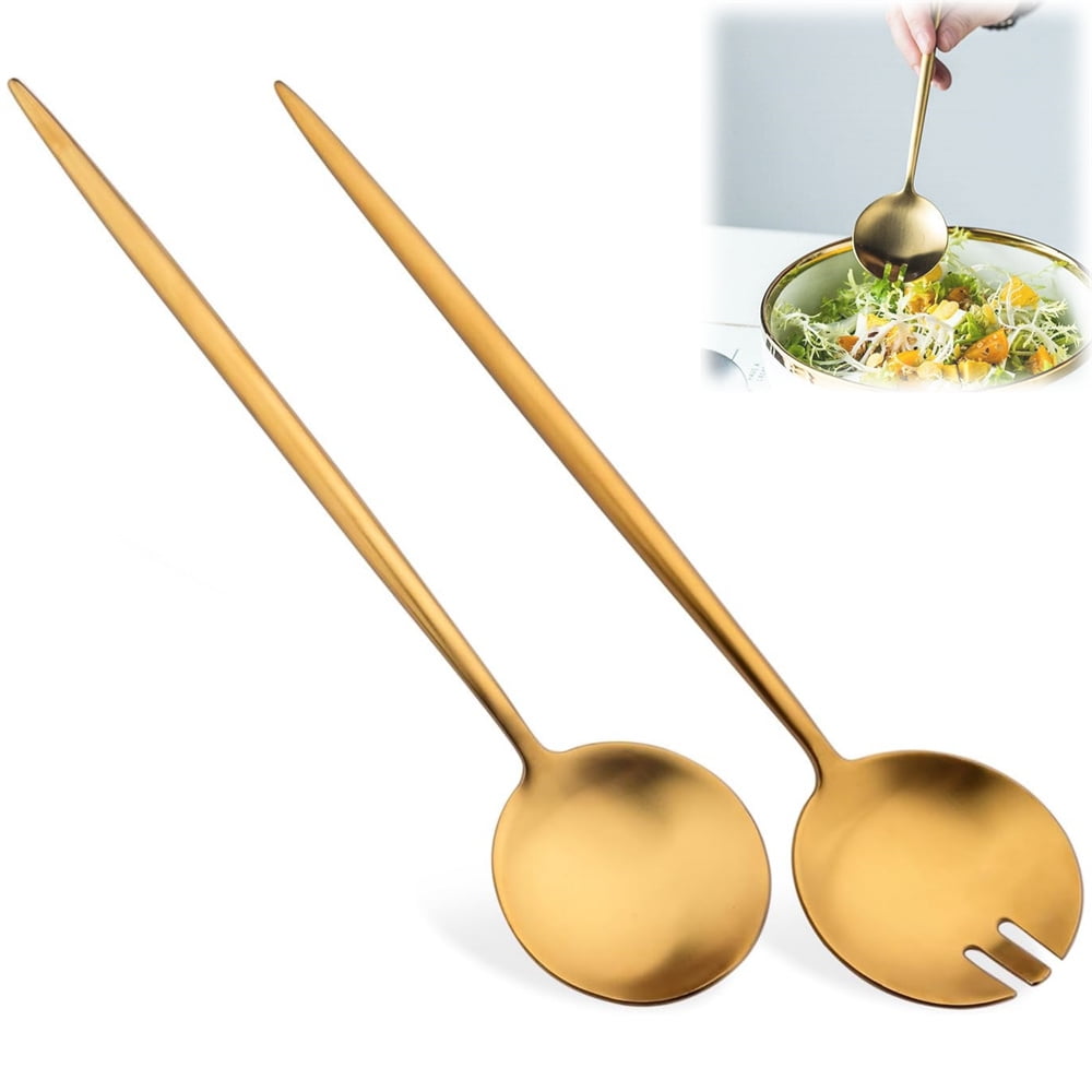 Scheam Large Salad Spoon and Fork Set,11.4 Inch Long Handle Salad Fork ...