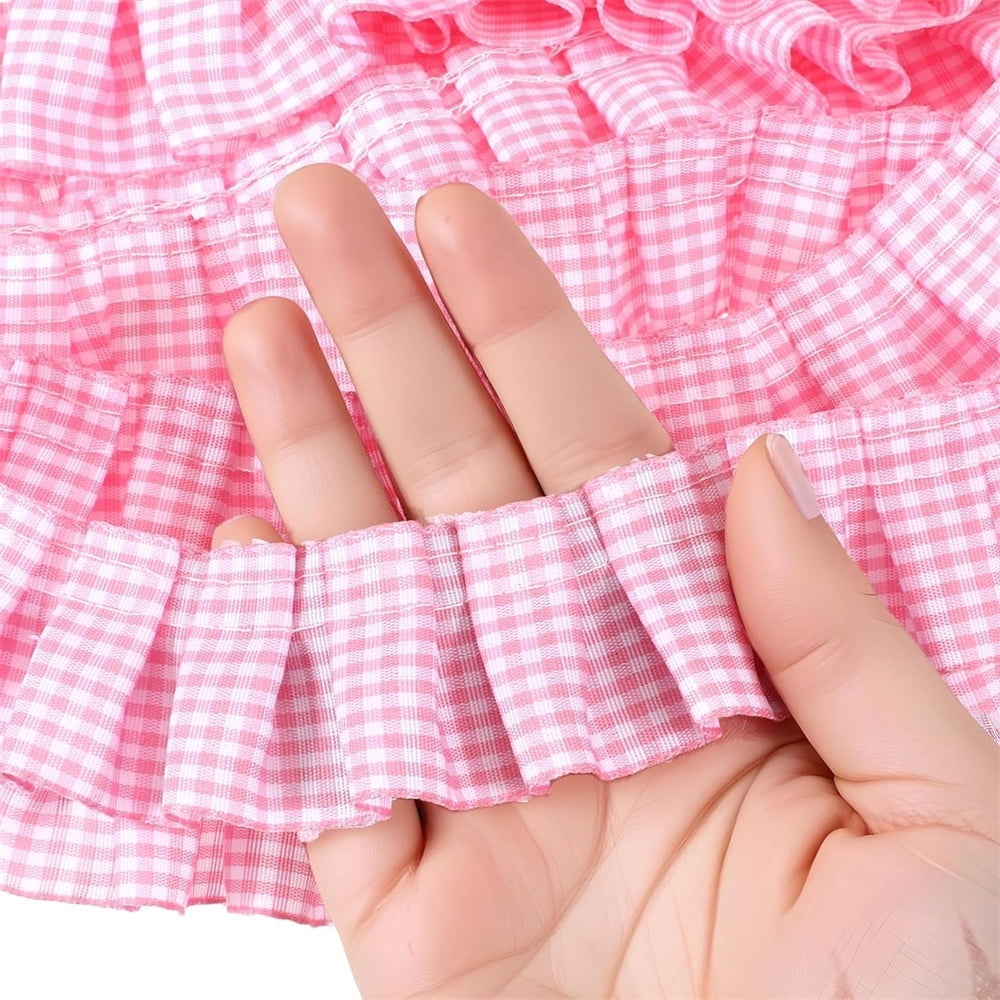 Scheam Pink Frilled Gingham Ribbon Trim 1.57" x 5yd Gingham Ruffle ...