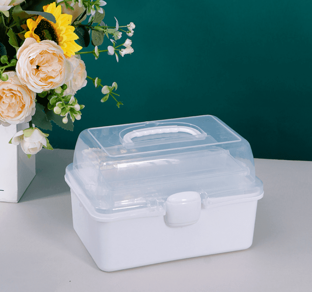 Scheam Portable Three-Layer Folding Organizer Box, 2 Trays, White ...