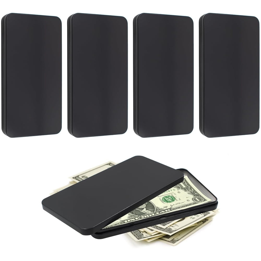 Scheam Rectangular Cash Box 4 Pack Metal Currency Tray with Lid Empty ...