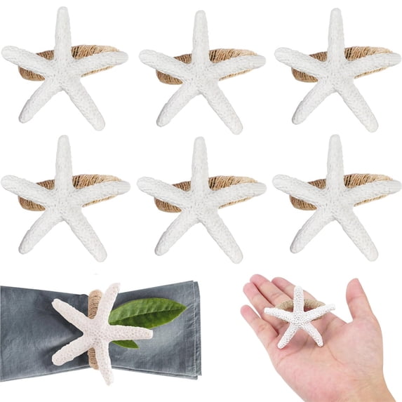 Scheam Rustic Starfish Napkin Rings Set of 6,Handmade Woven Rattan ...