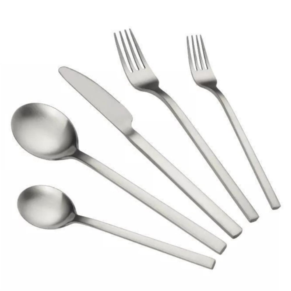 Scheam Set of 5 Matte Satin Finish Flatware Set,Silver Stainless Steel ...