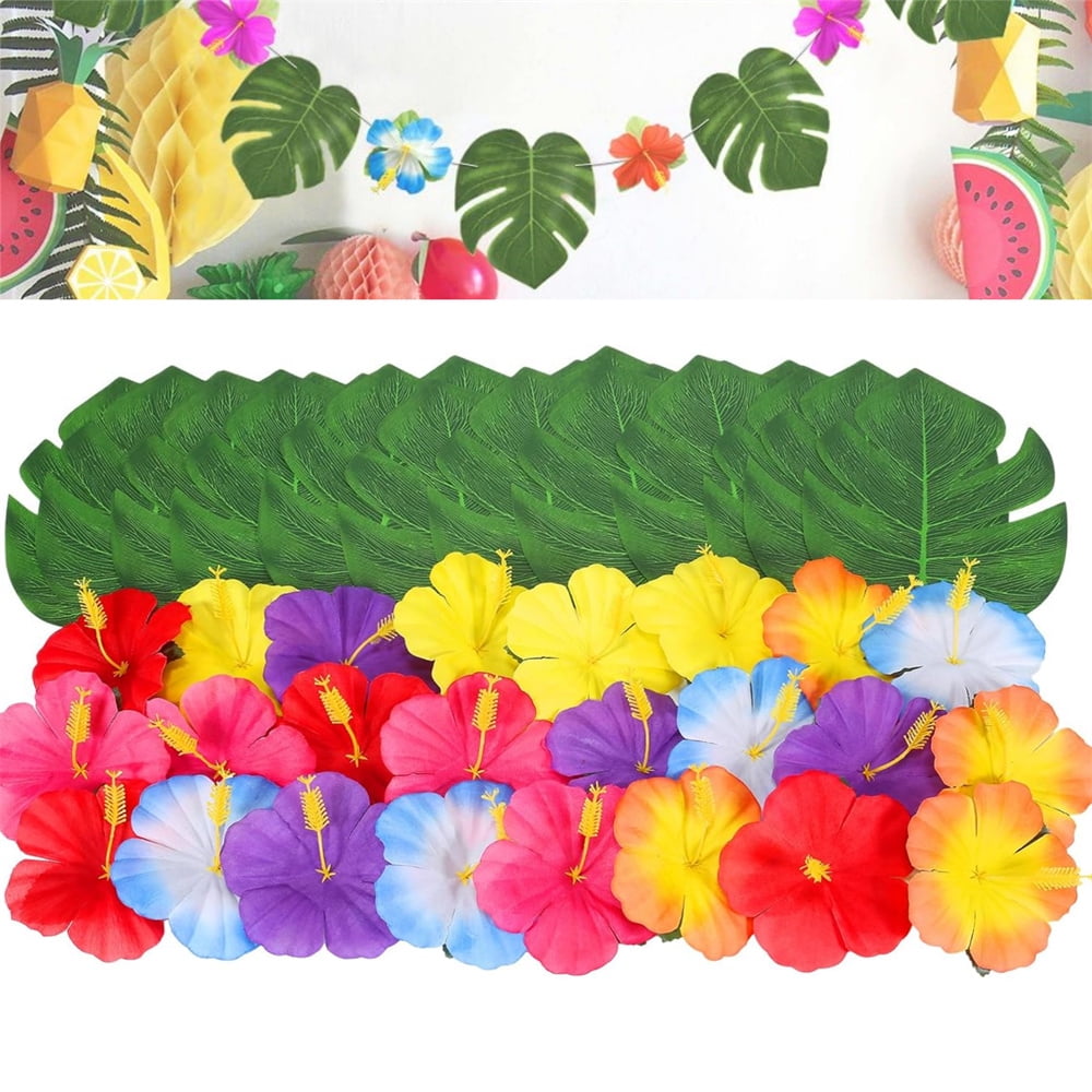 Scheam Tropical Party Decorations Supplies,60-PC Set with 30 Faux Palm ...