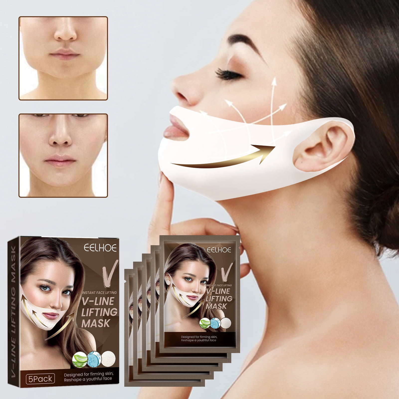 Scheam V Line Shaping Face Masks (5 Count), Double Chin Reducer ...