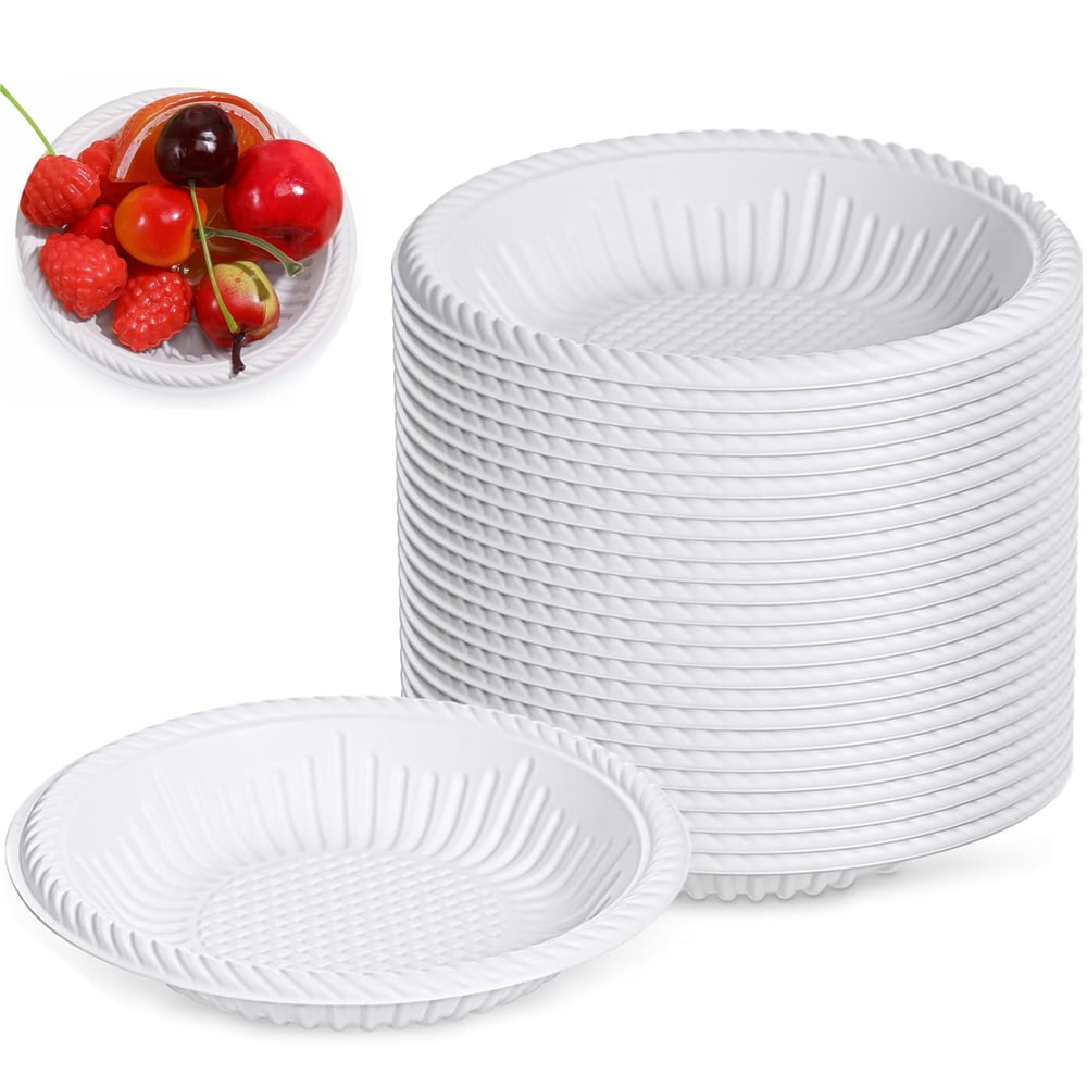 Scheam White Paper Starch Plates,4 Inch Round Dessert Paper Tray ...