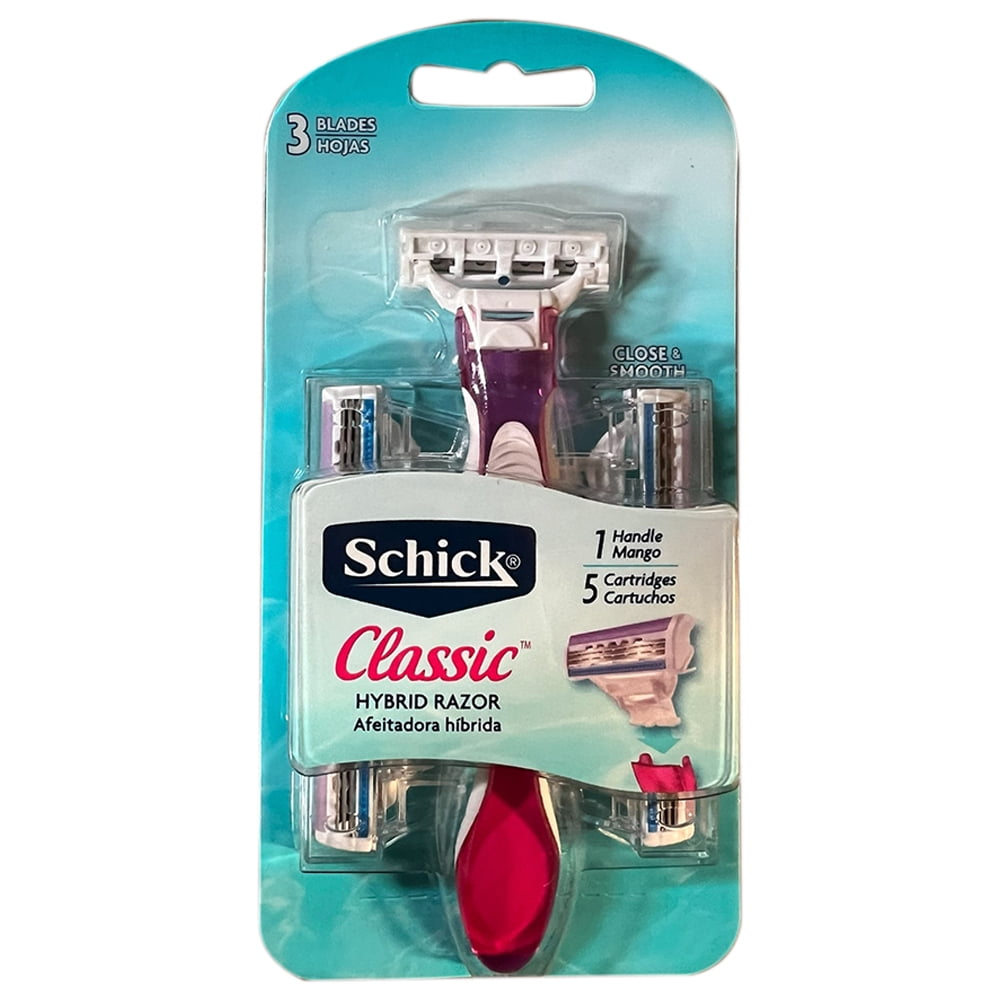 Schick Classic Hybrid Razor 1 handle 5 cartridges with 3 blades ...