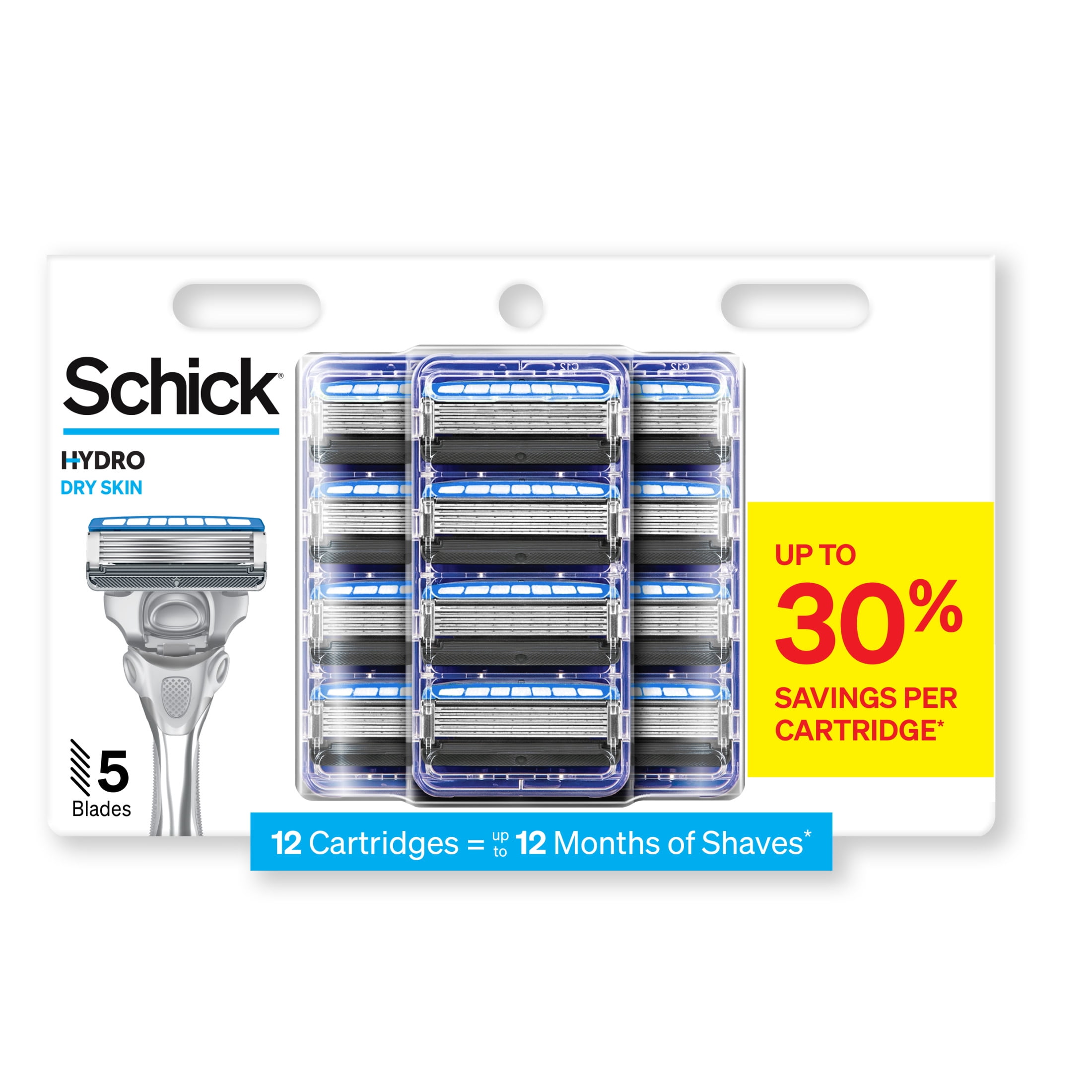 Schick Hydro Men's Razor Blade Refill, 12 Ct, 5-Blade Comfort for Dry ...