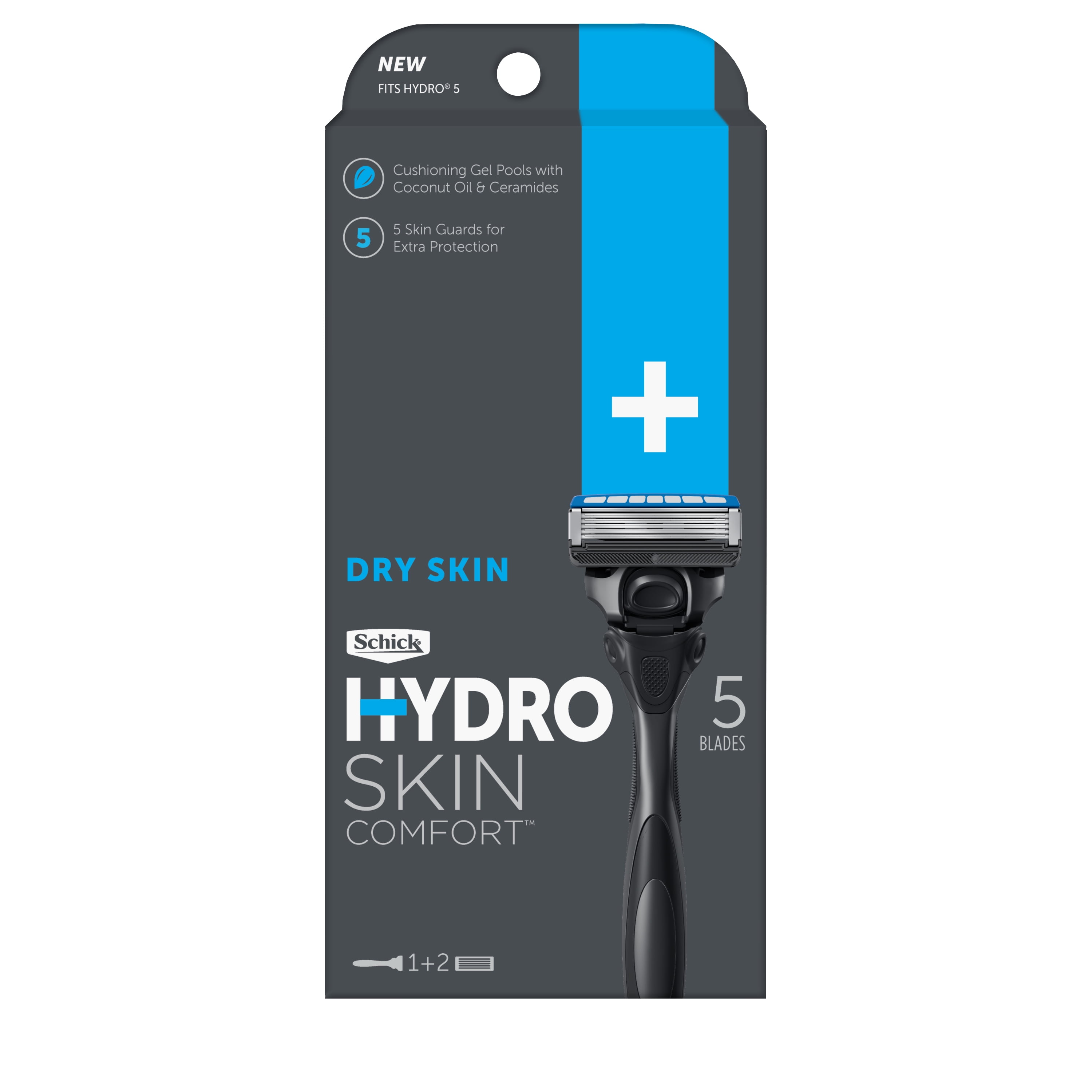 Schick Hydro Skin Comfort 5-Blade Men's Razor Handle with 2 Cartridge ...