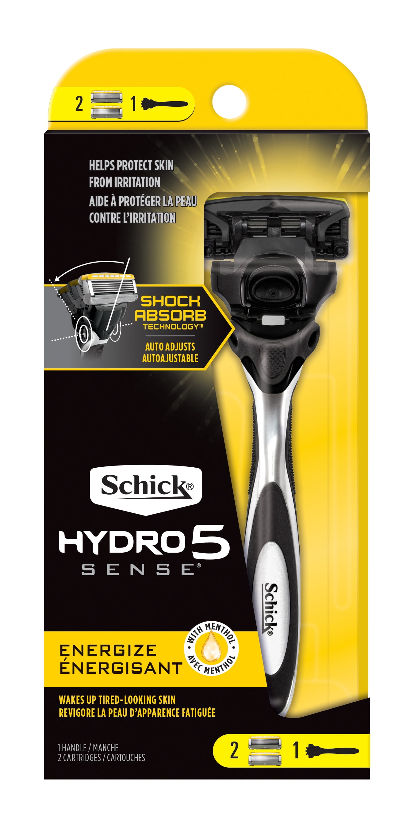 Schick Hydro 5 Sense Energize Men's Razor, 1 Razor Handle and 2 Refills ...
