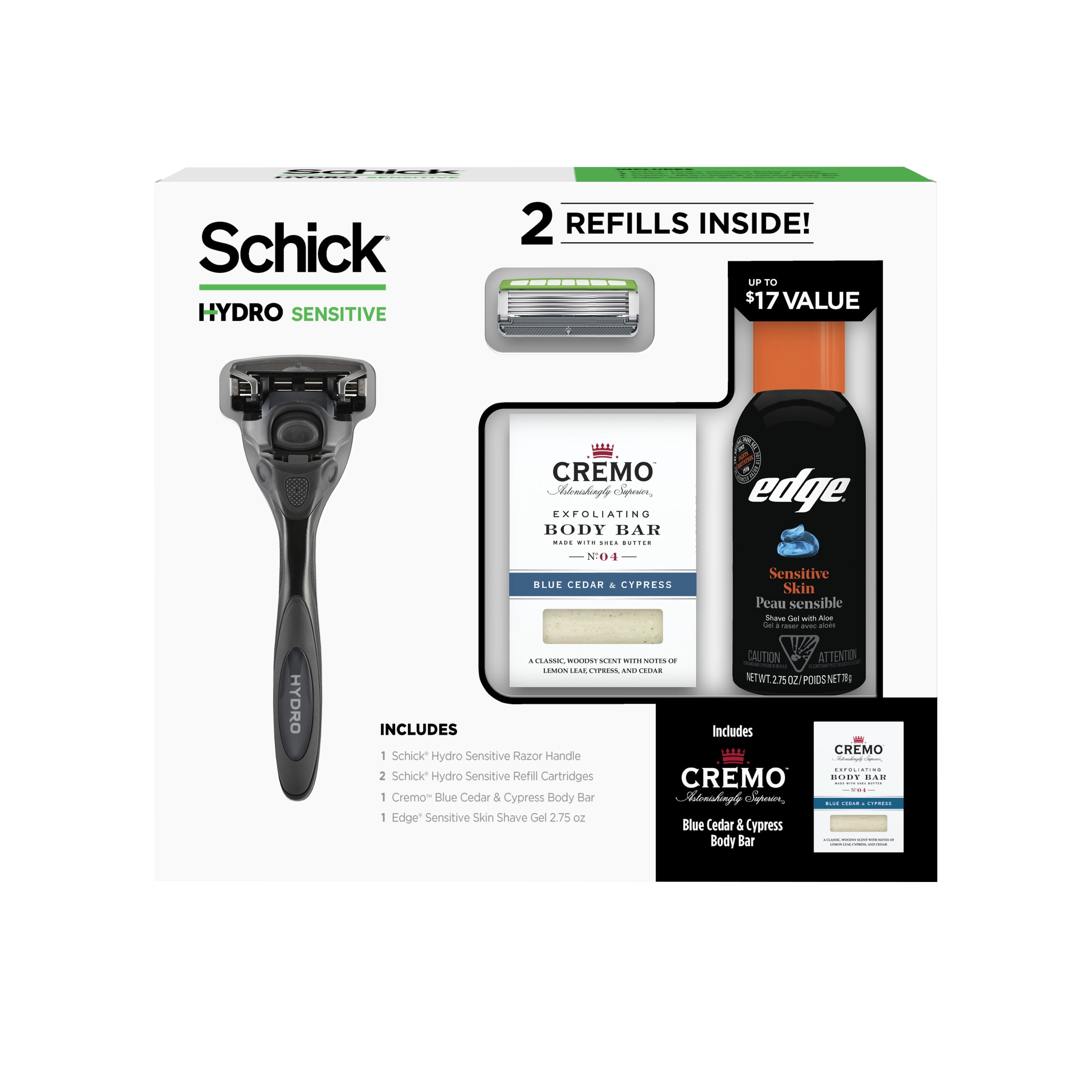 Schick Hydro Men's Gift Set, Sensitive Razor with Refills, Shave Gel ...