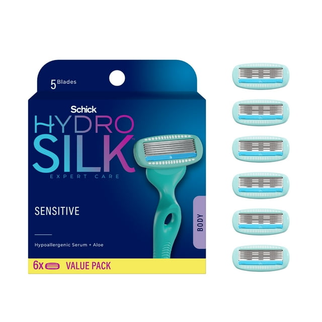 Schick Hydro Silk Sensitive Womens Razor Blade Refills, 6 ct, 5-Blade ...