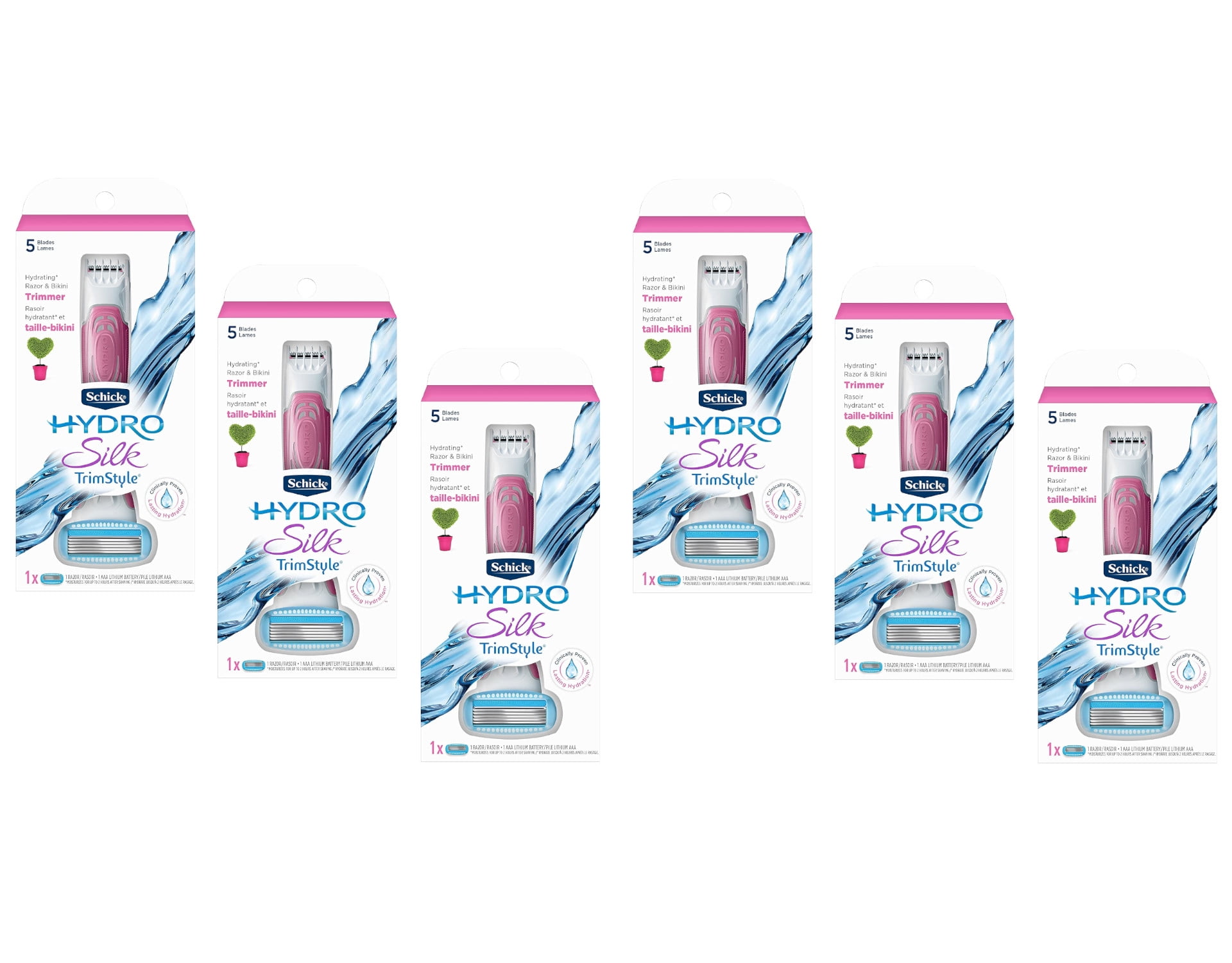 Schick Hydro Silk Trimstyle Razor & Bikini Trimmer + Refill - Pack of 6 ...