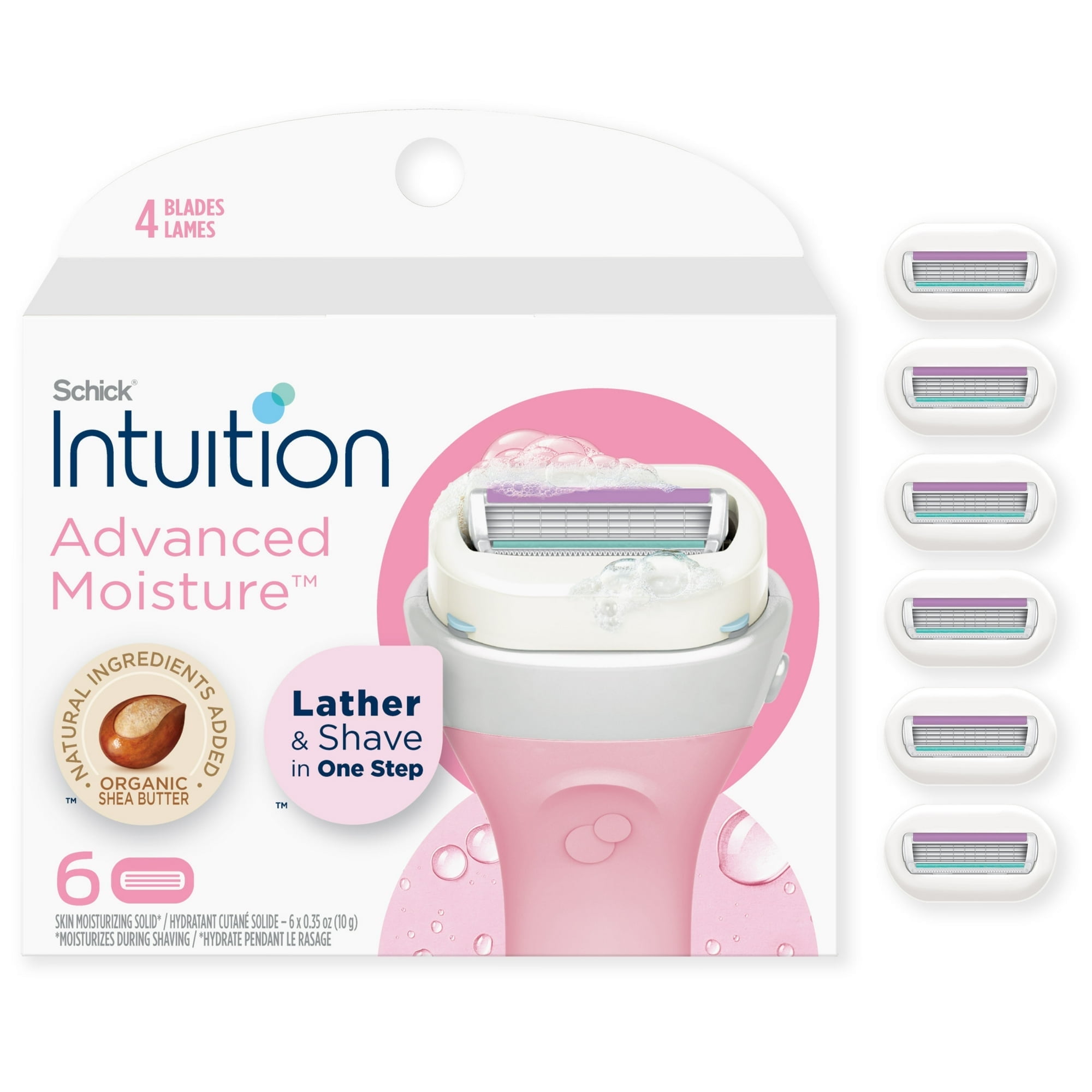 Schick Intuition Advanced Moisture Women's Razor 4-Blade Refills, 6 Ct, Lather & Shave In One ...