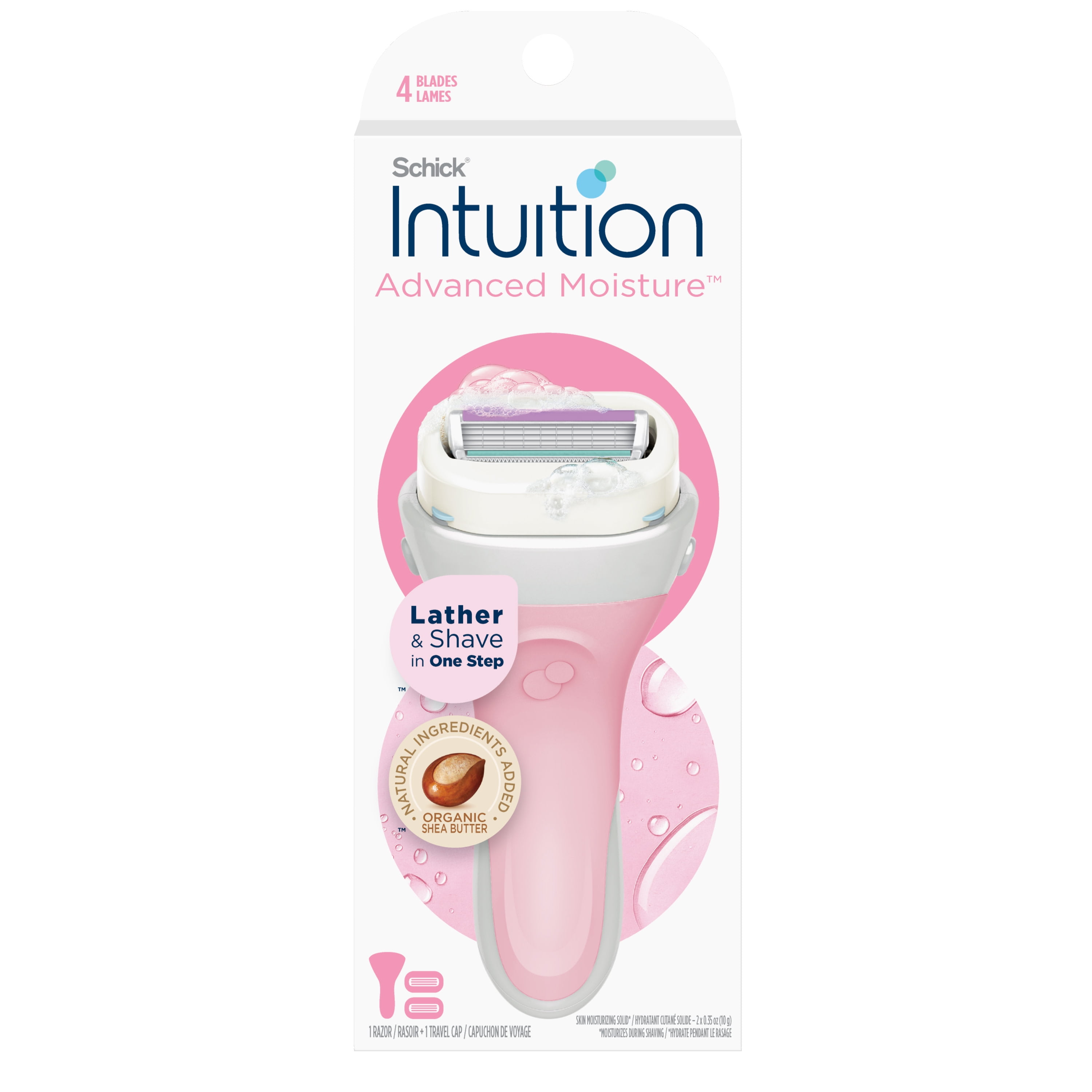Schick Intuition Advanced Moisture Women's Razor Handle Plus 2 4-Blade ...