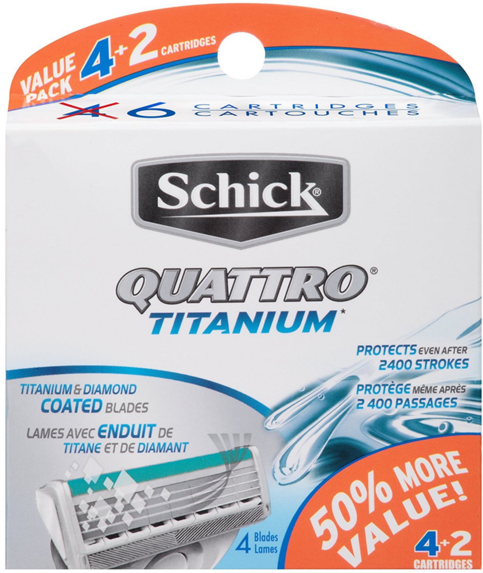 Schick Quattro Titanium Razor Blade Refills, 4 Blades, 6 Cartridges ...