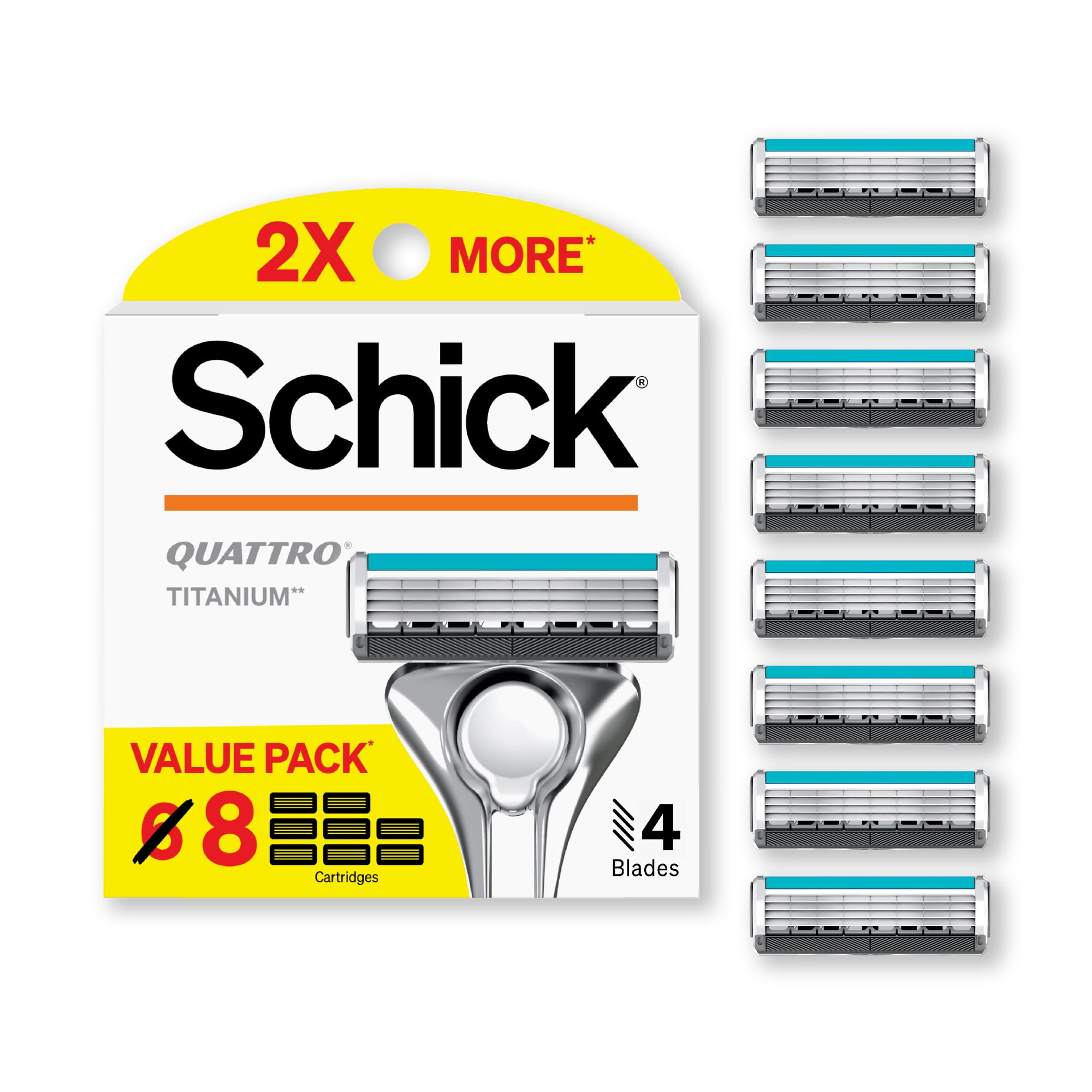 Schick Quattro Titanium Razor Blade Refills, 8ct, Men's Razor Refills ...