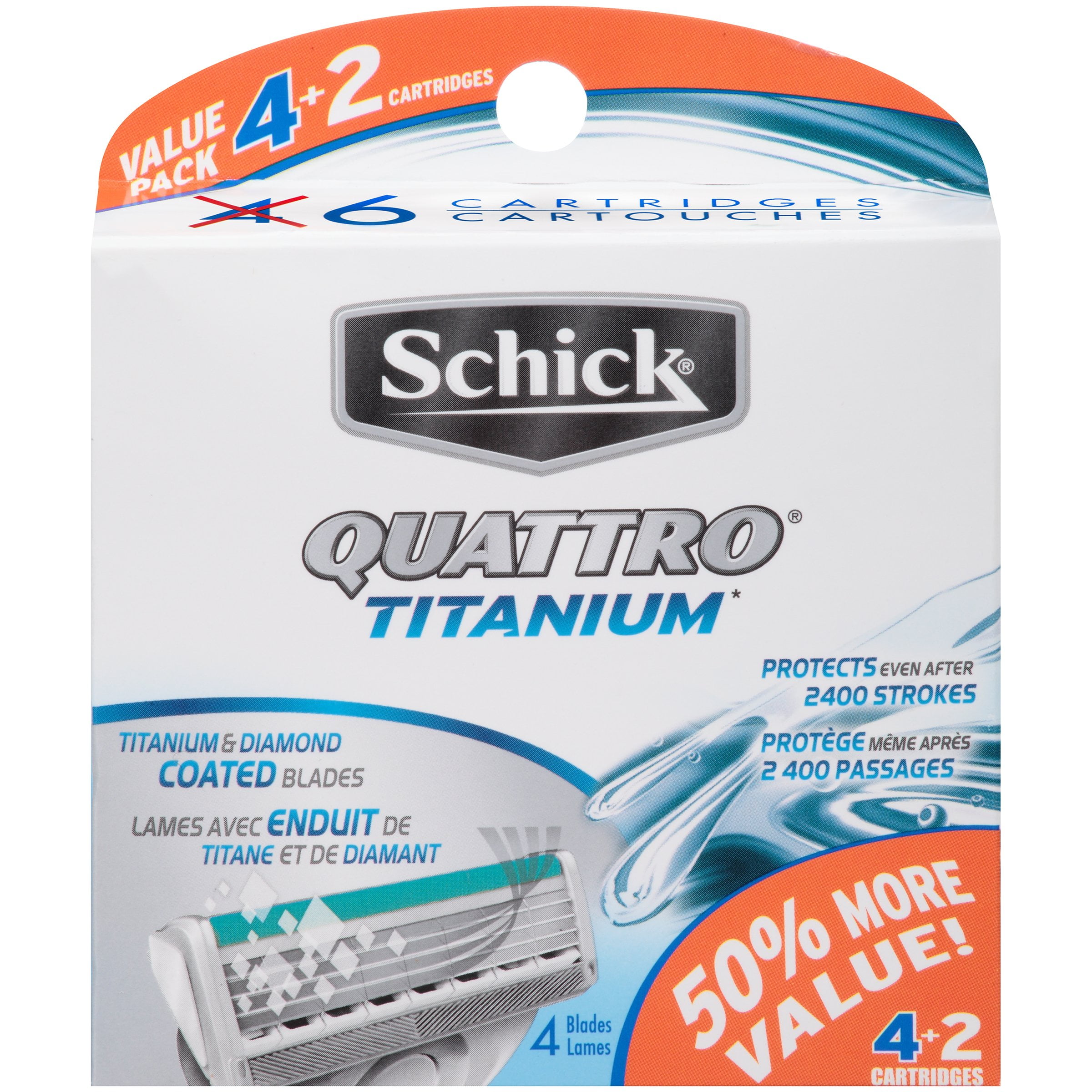 Schick Quattro Titanium Razor Blade Refills For Men Value Pack, 6 Count ...