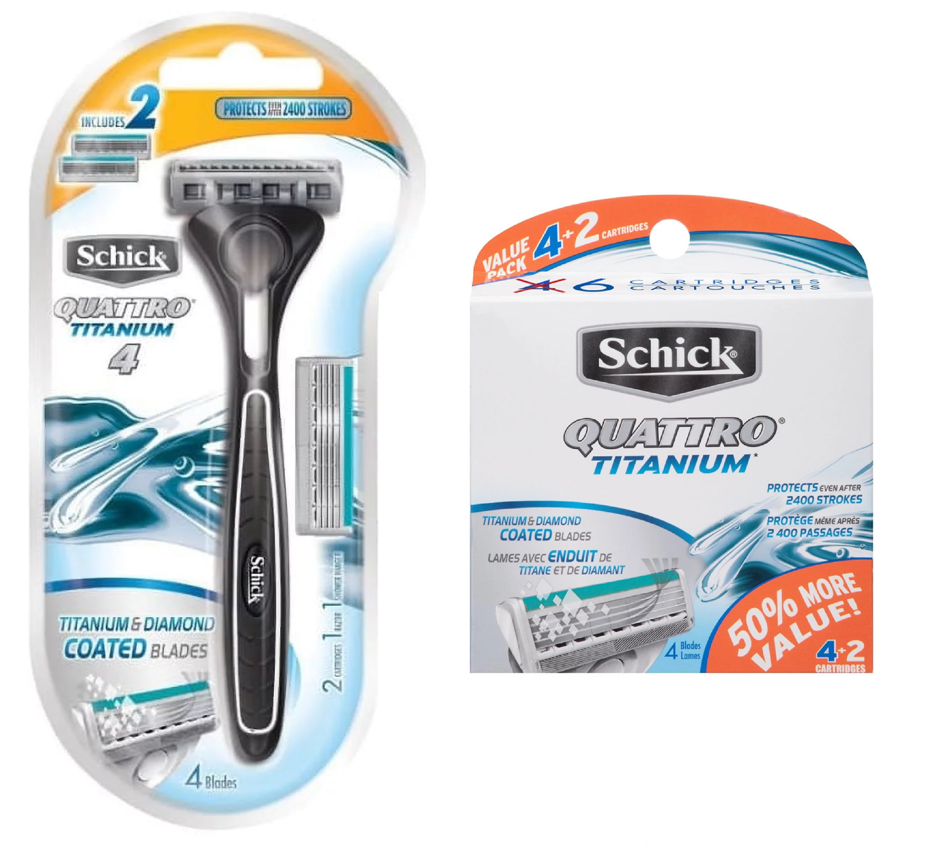 Schick Quattro Titanium Razor Handle and Refill Blade Cartridges: 1 ...