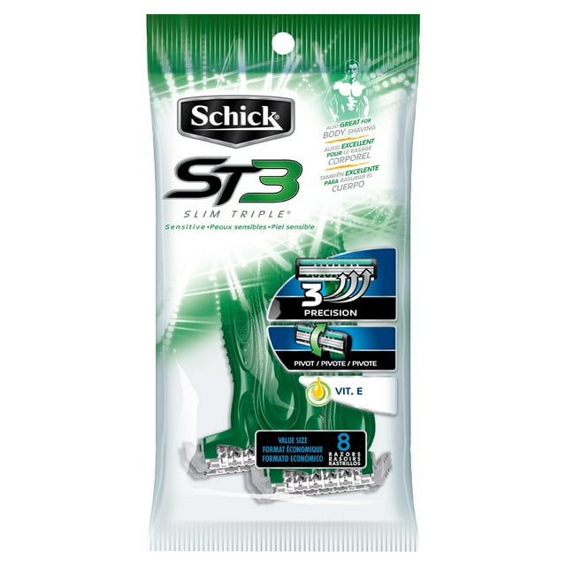 Schick ST3 Slim Triple Sensitive Men's Disposable Razors, 8 Ct ...