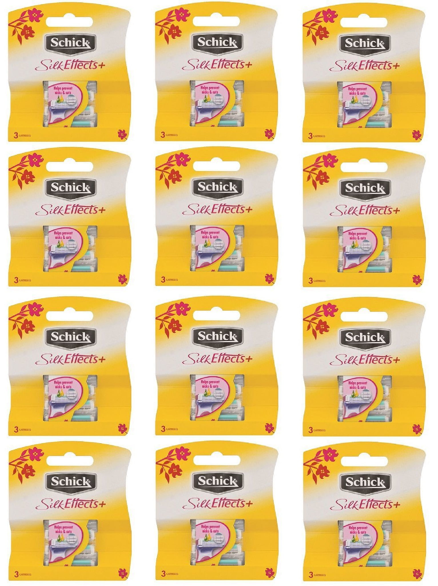 Schick Silk Effects+ Plus Refill Cartridges, 3 Count (Pack of 12 ...