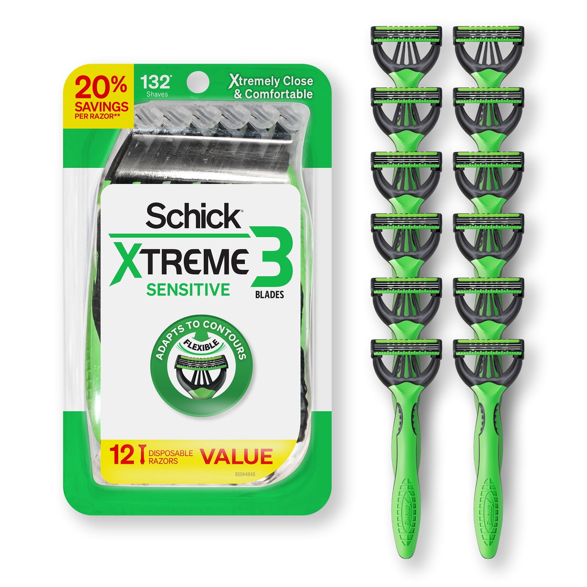 Schick Xtreme 3 Blade Disposable Razors for Men, 12 Ct, Men's Sensitive ...