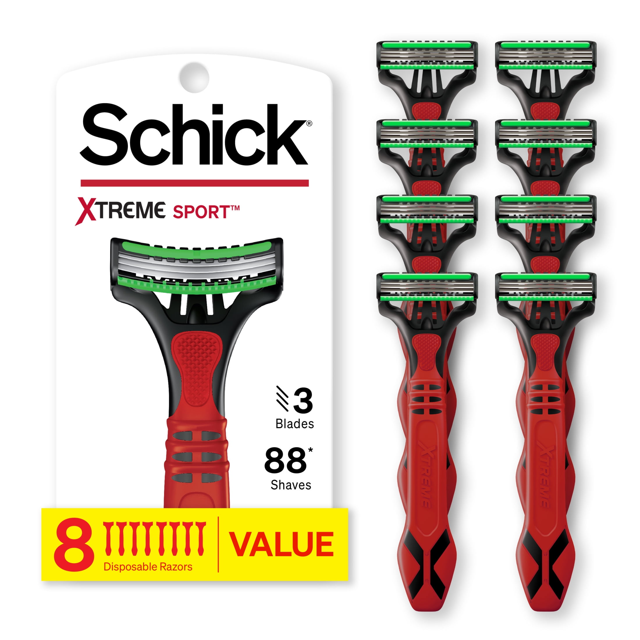 Schick Xtreme 3-Blade Sport Disposable Razors, 8 Ct, Flexible Blade ...