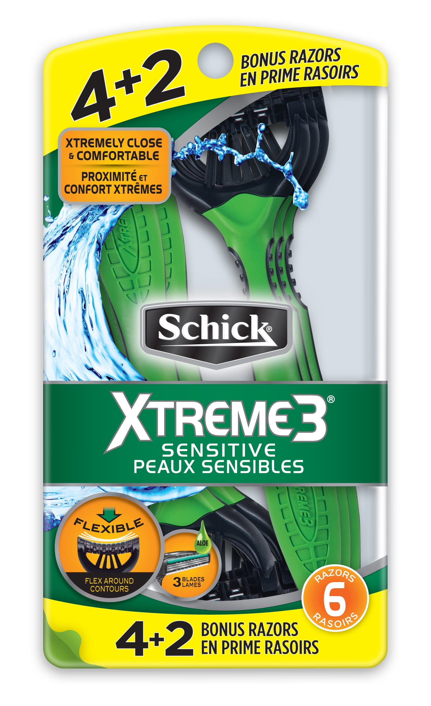 Schick Xtreme 3 Men's Disposable Razor Sensitive 4+2 Bonus - Walmart.com