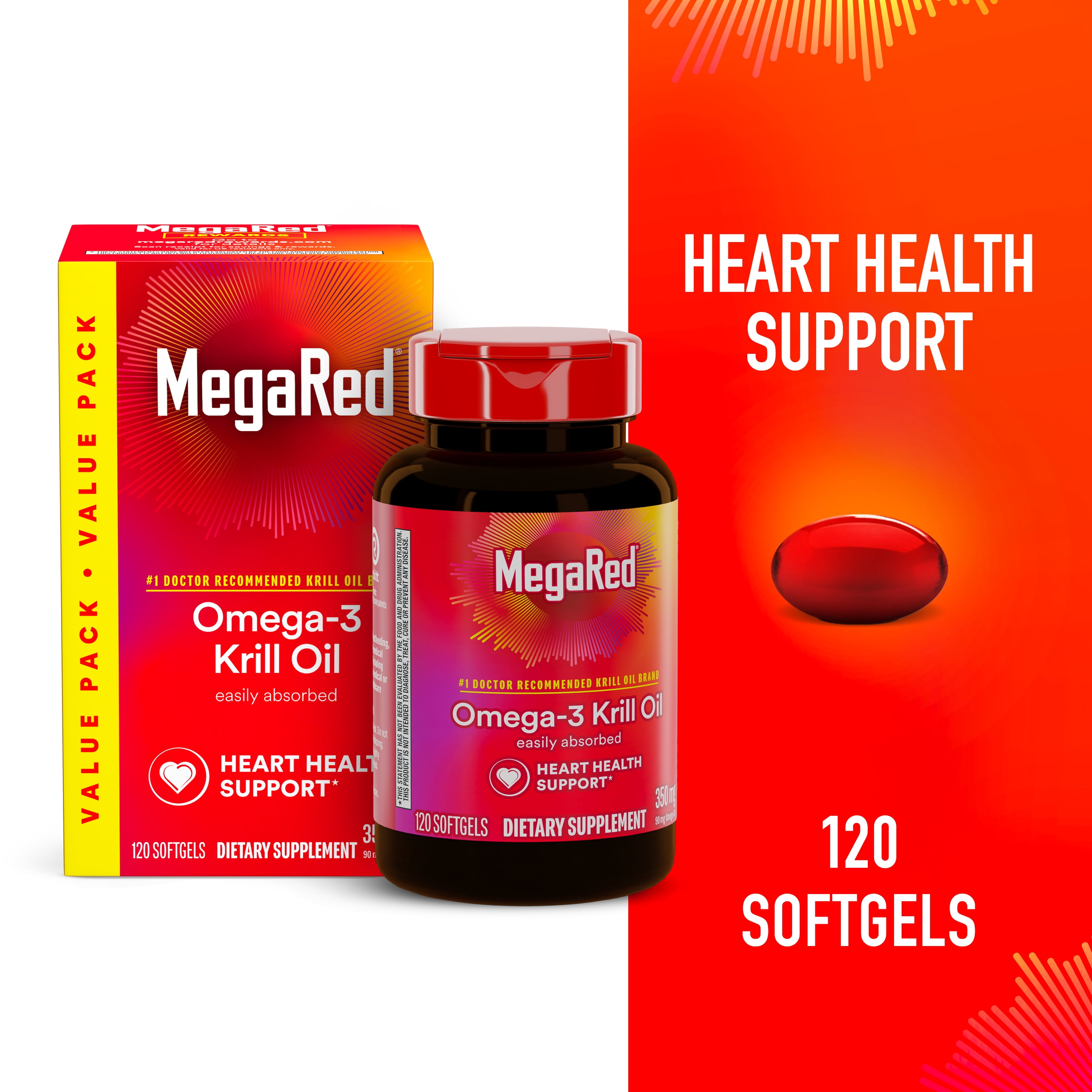 MegaRed Superior Omega-3 Krill Oil, 120 Health Capsules - Walmart.com