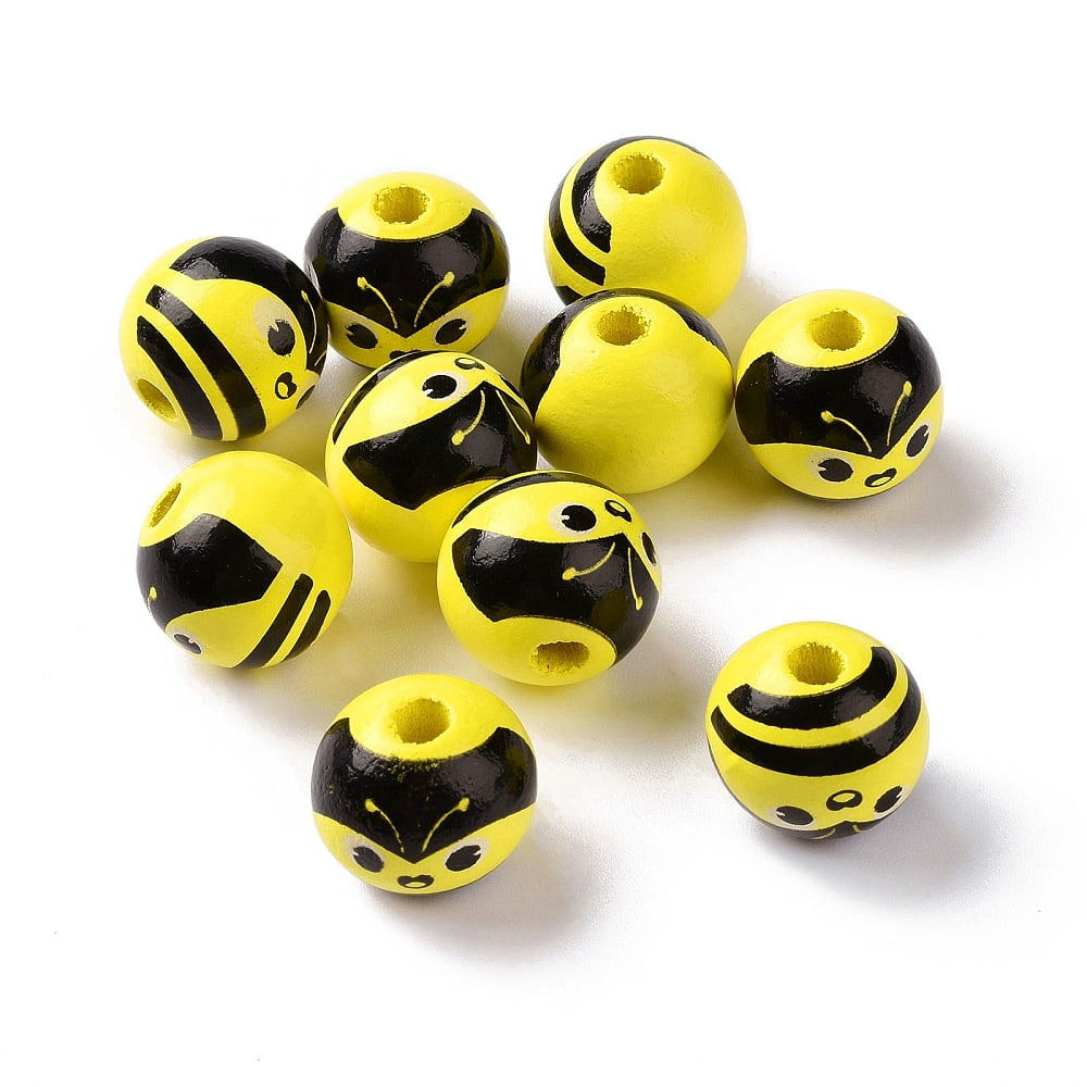 Schima Wood European Beads Large Hole Beads Round Bees Pattern 15~16mm ...