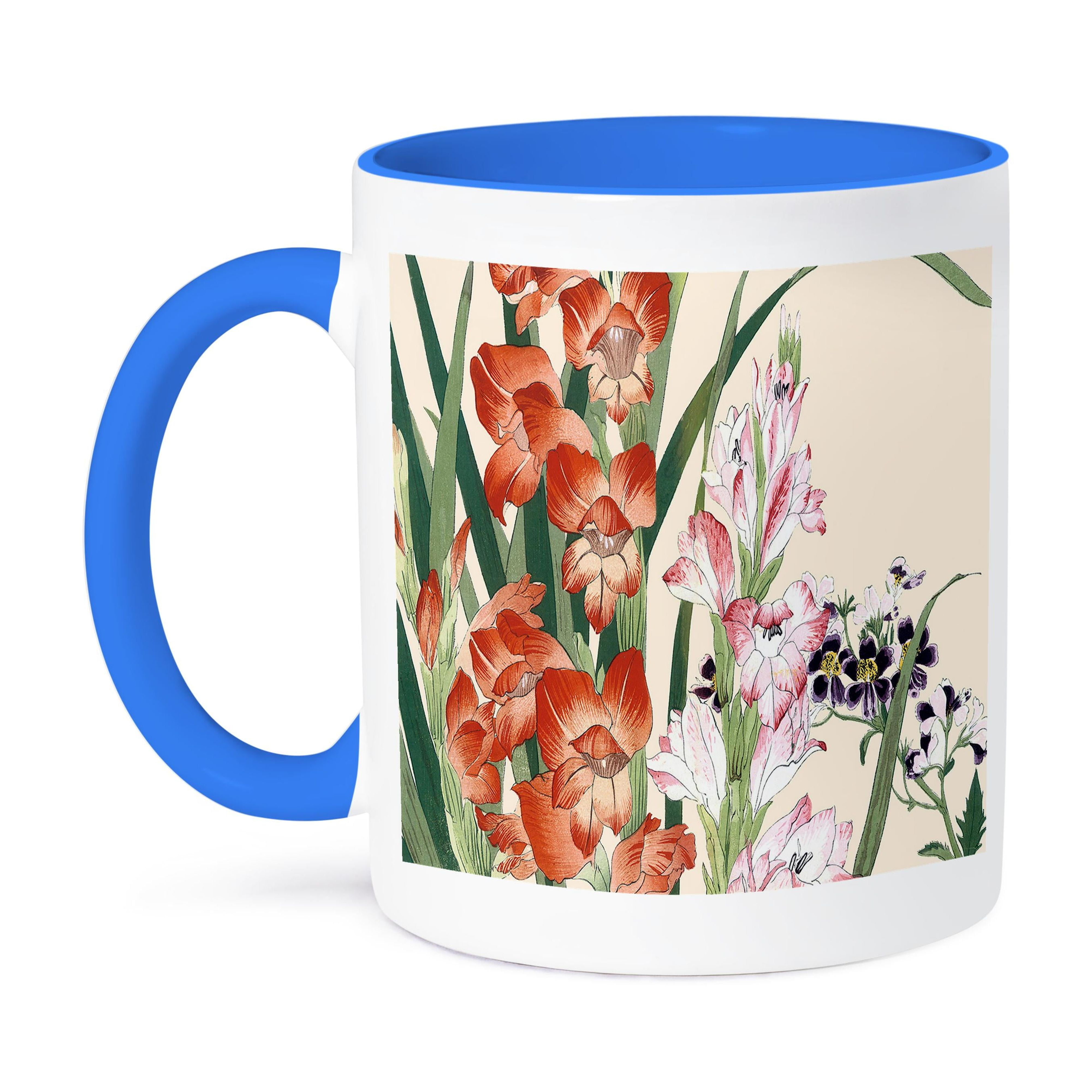 3dRose, Schizanthus and Gladiolus in Shades of Pink, Red and Purple, 11oz Two-Tone Blue Mug ...