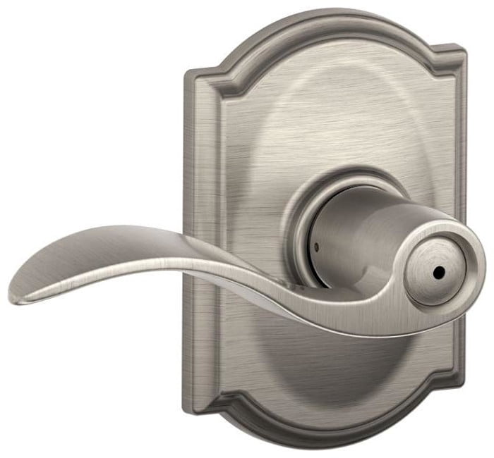 Schlage Accent Lever with Camelot Trim Bed and Bath Lock in Satin ...