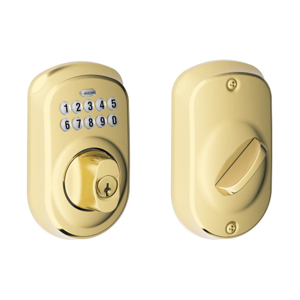 Schlage FE595VPLY505FLA Bright Brass Keypad Lever With Plymouth Trim ...