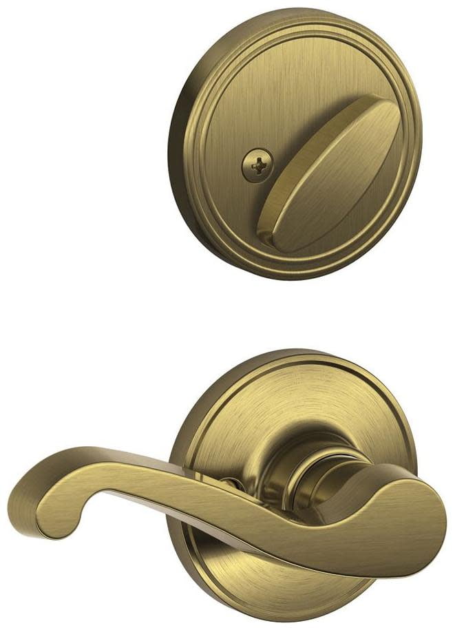 Schlage Dexter 1-3/8-in to 1-3/4-in Antique Brass Single Cylinder Lever ...