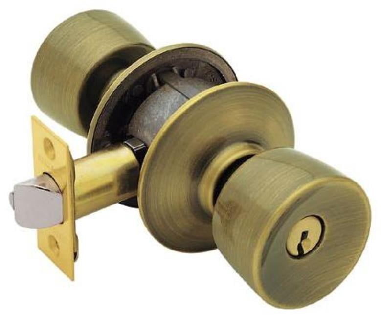 SCHLAGE F51A BEL 609 Bell Knob Keyed Entry Lock Antique Brass - Walmart ...