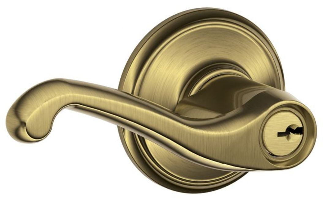 Schlage F51A FLA 609 Flair Lever Keyed Entry Lock, Antique Brass ...