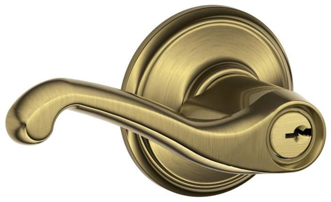 Schlage F51A FLA 609 Flair Lever Keyed Entry Lock, Antique Brass ...