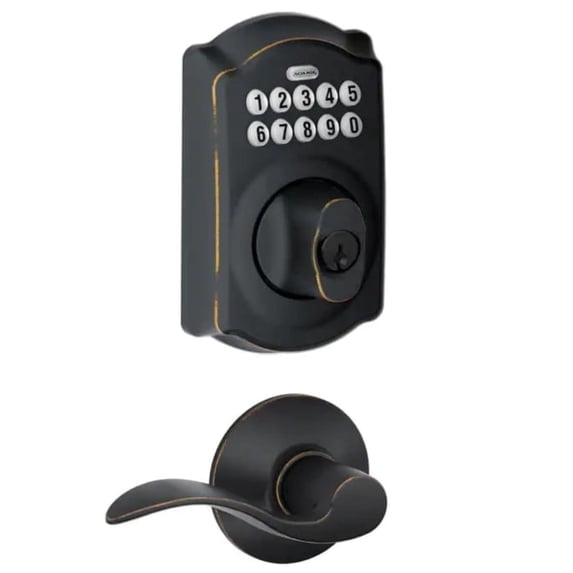 Schlage FBE365 V CAM 716 Acc Camelot Aged Bronze Electronic Door Lock ...