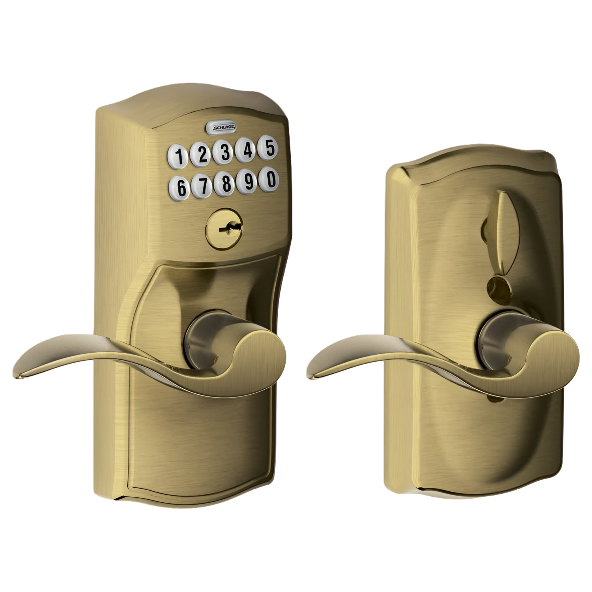 Schlage FE595 CAM 609 ACC Camelot Antique Brass Accent Keypad Lever ...