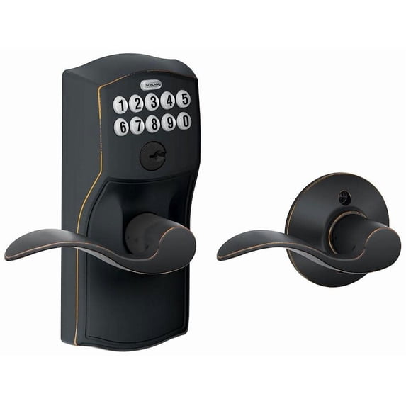 Schlage Electronic Door Lock - Camelot Keypad Entry, Aged Bronze Finish ...