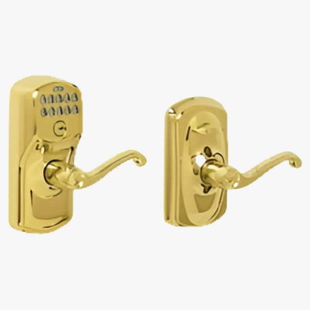 Schlage Keypad Entry Flex Lock Plymouth Flair Adjustable Backset Brass ...