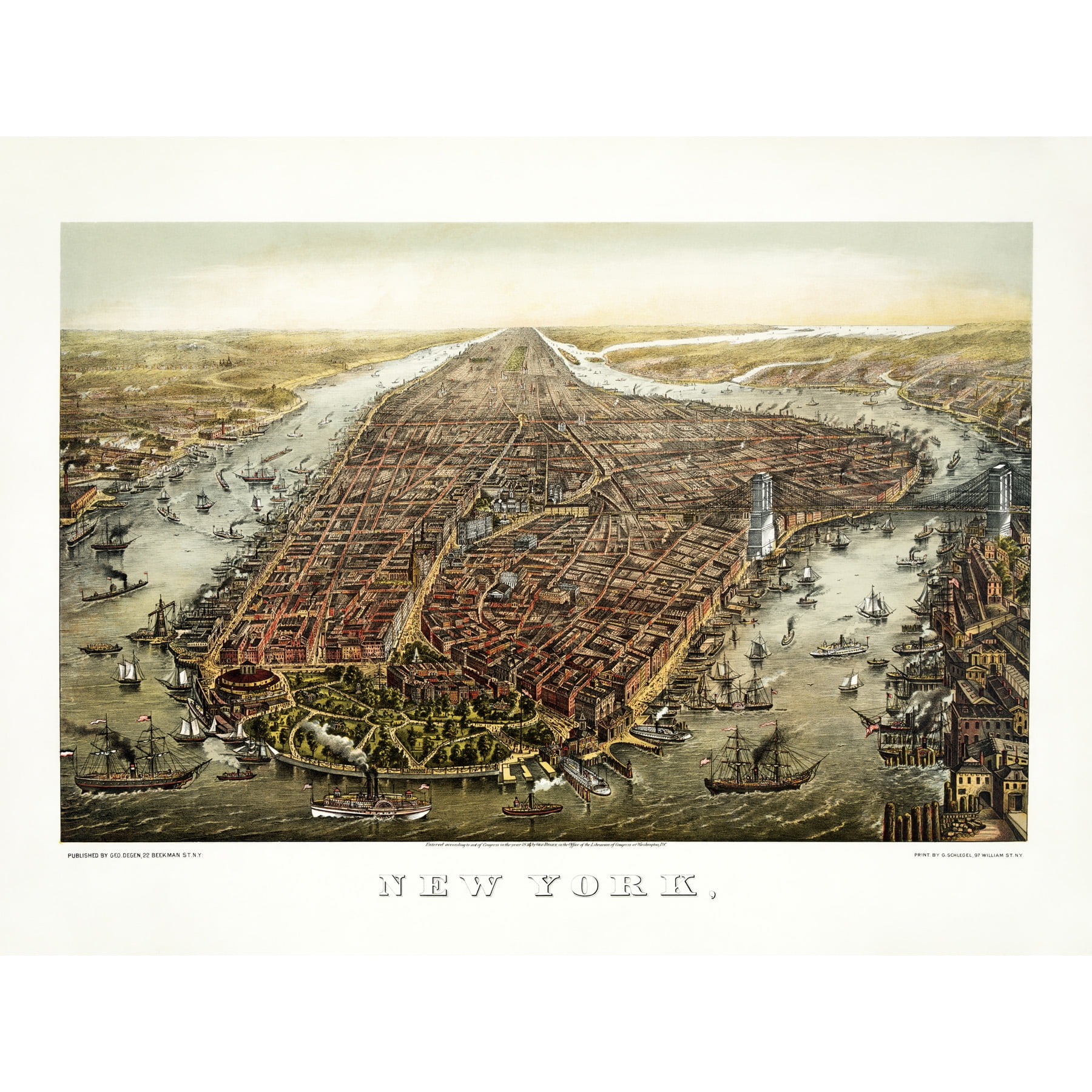Schlegel Bird's Eye View New York City USA Map Extra Large XL Wall Art ...