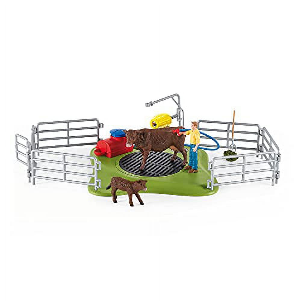 Schleich - Farm World: Happy Cow Wash Educational Playset with Farmer ...