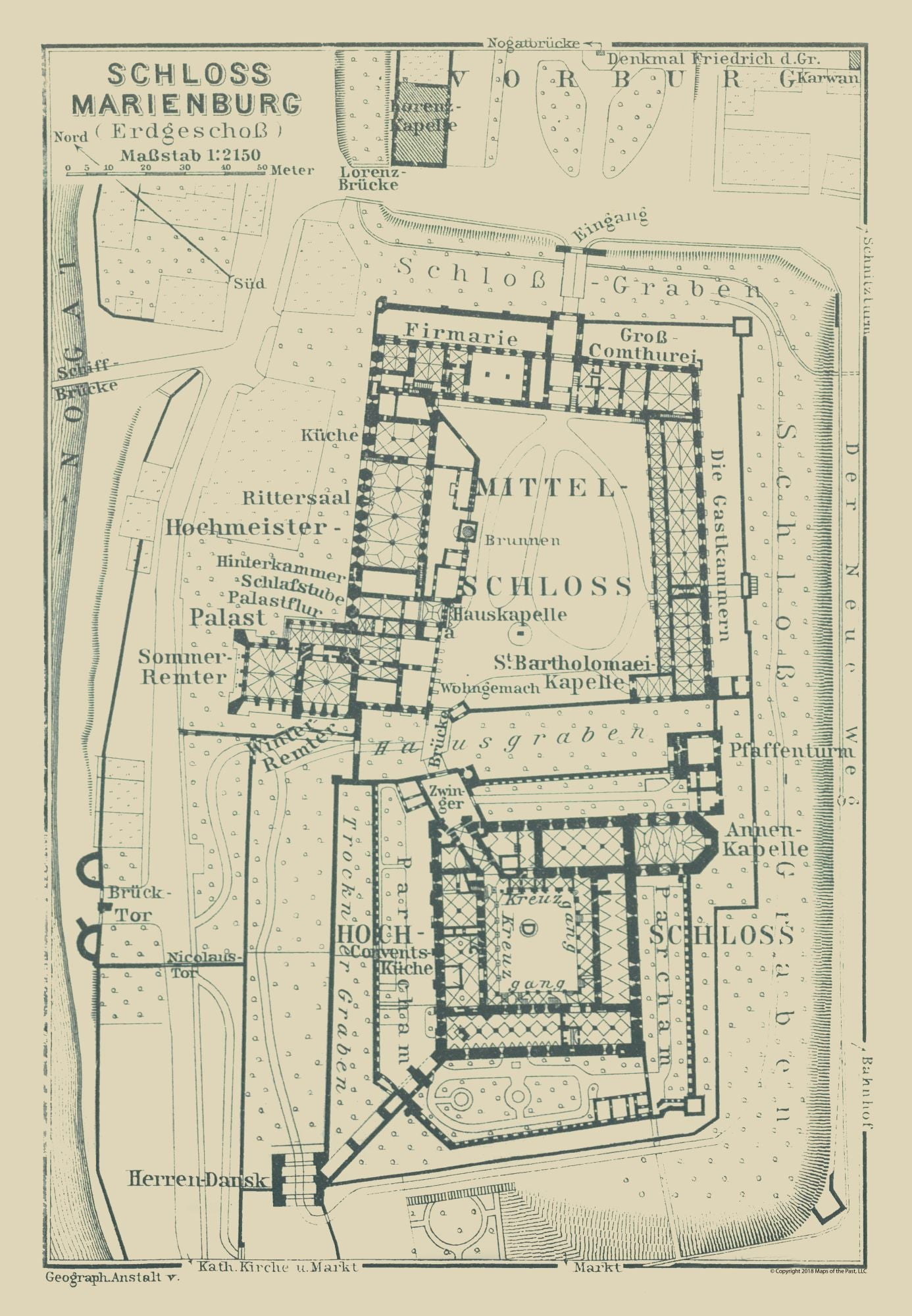 Historic Map - Schloss Marienburg Germany - Baedeker 1914 - 23 x 33.19 ...