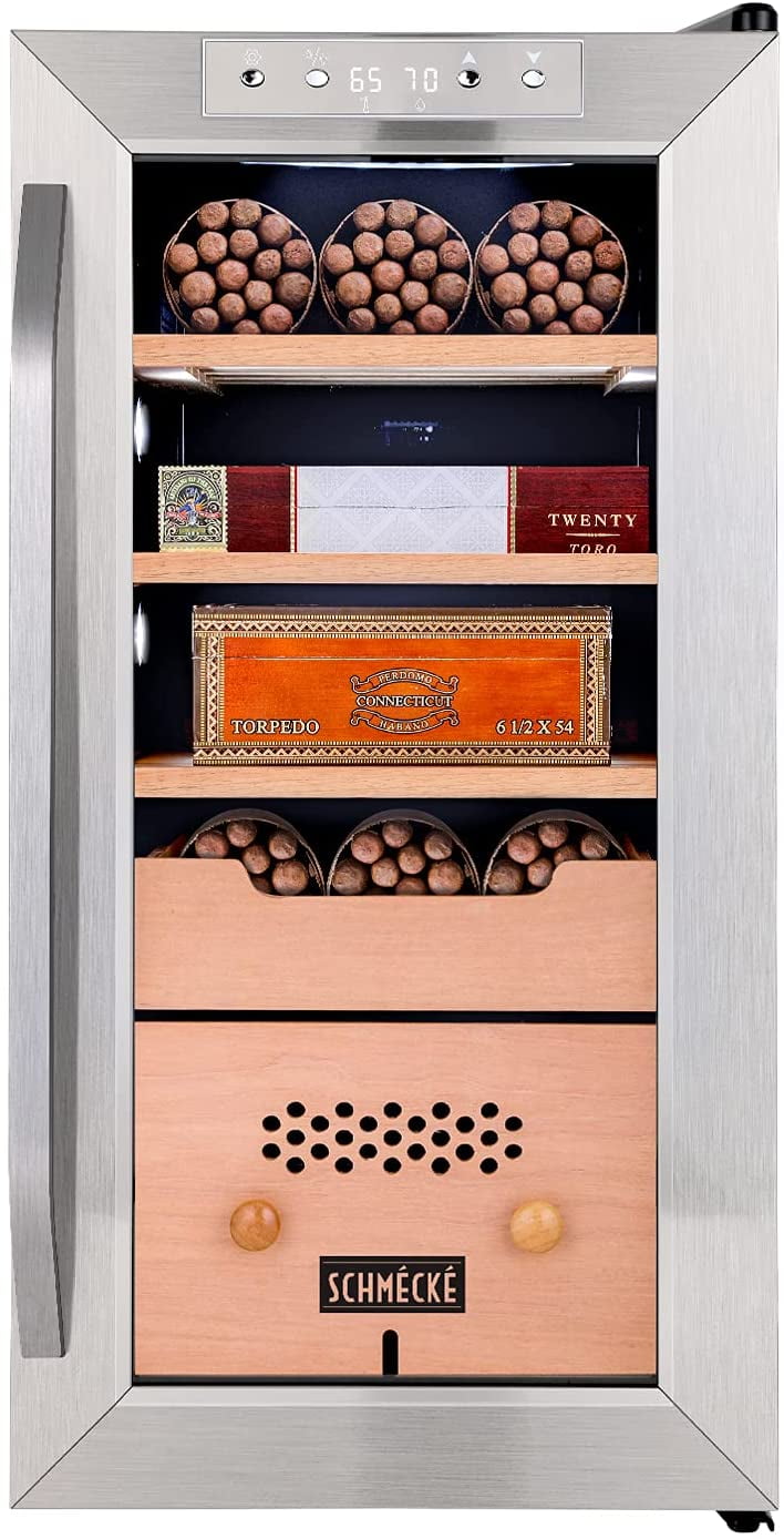 Schmécké 250 Cigar Cooler Humidor W/ Humidity Control, Stainless Steel ...