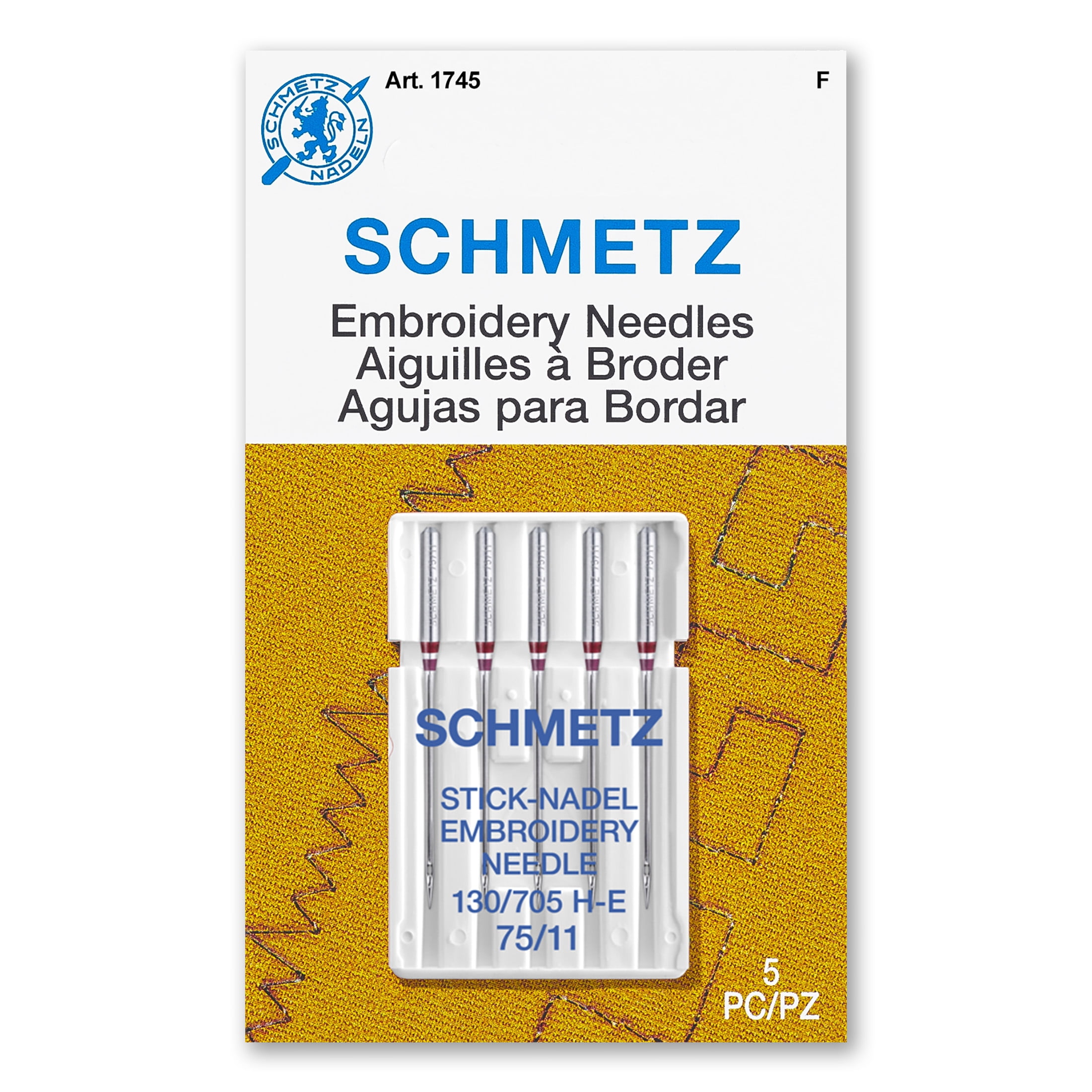 Schmetz Sewing Machine Embroidery Needles, Size 75/11, 5 Count, for ...