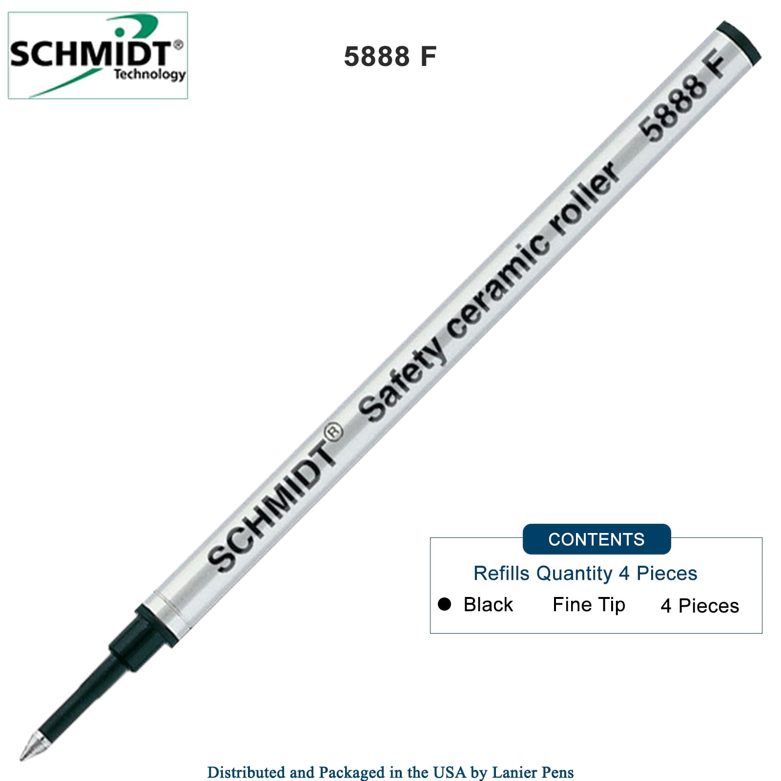 Schmidt 5888 Black 4-Pack B Safety Ceramic Rollerball Refill, 0.6mm ...