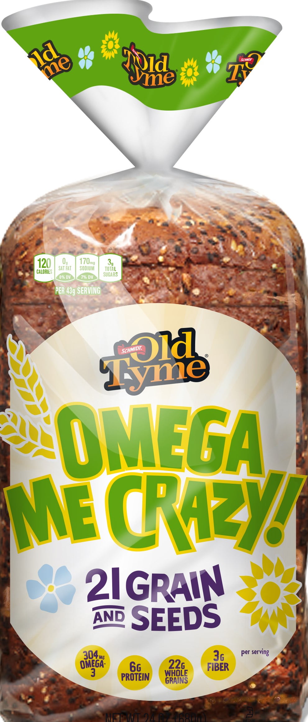 Schmidt Old Tyme Omega Me Crazy! 21 Grain and Seeds Bread, 24 oz ...