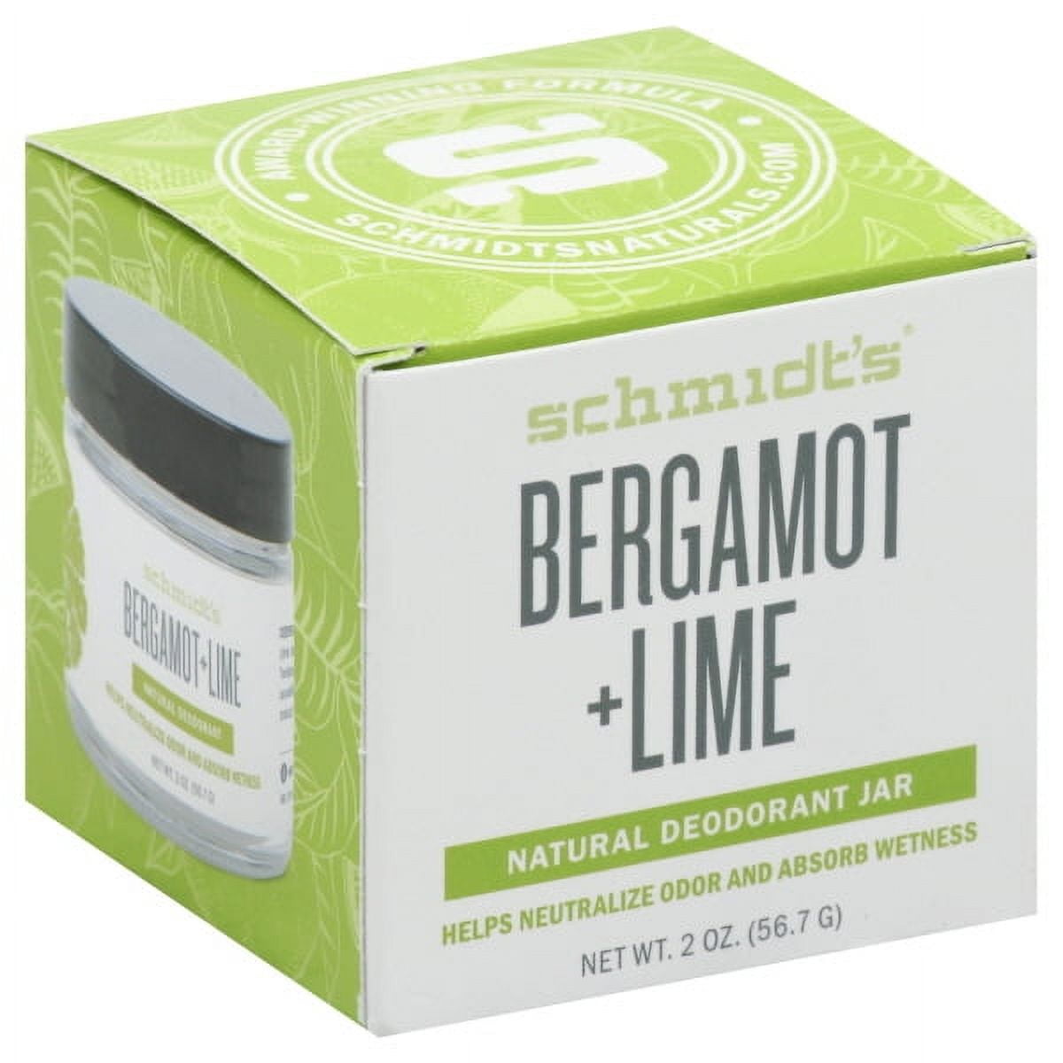 Schmidt's Natural Deodorant Jar, Aluminum Free, Bergamot + Lime, 2 Oz ...