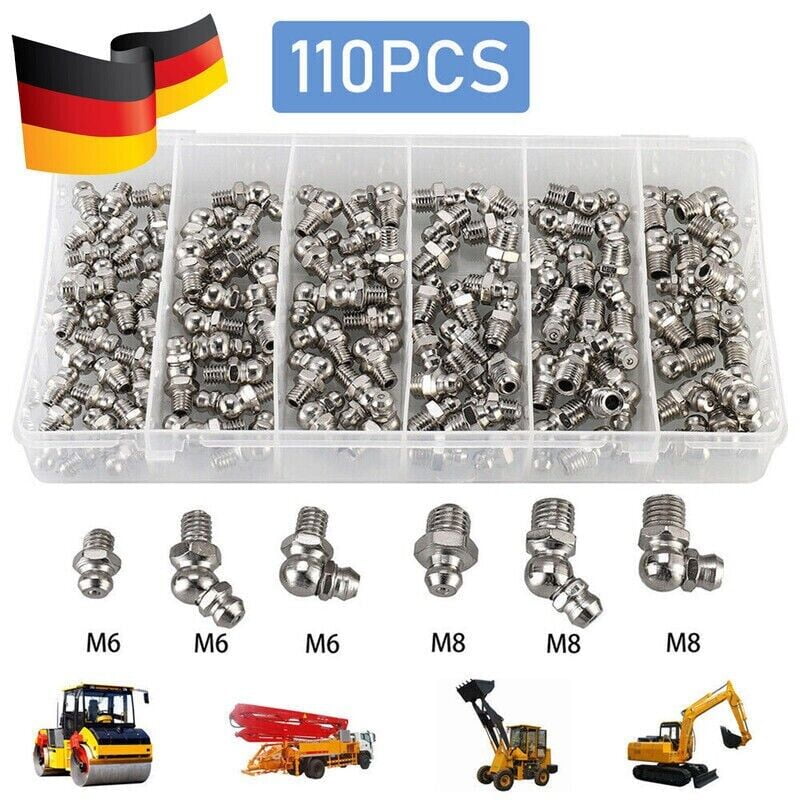 Schmiernippel Hydraulik Fettnippel Sortiment Set M6 M8 Gerade 45° 90 ...