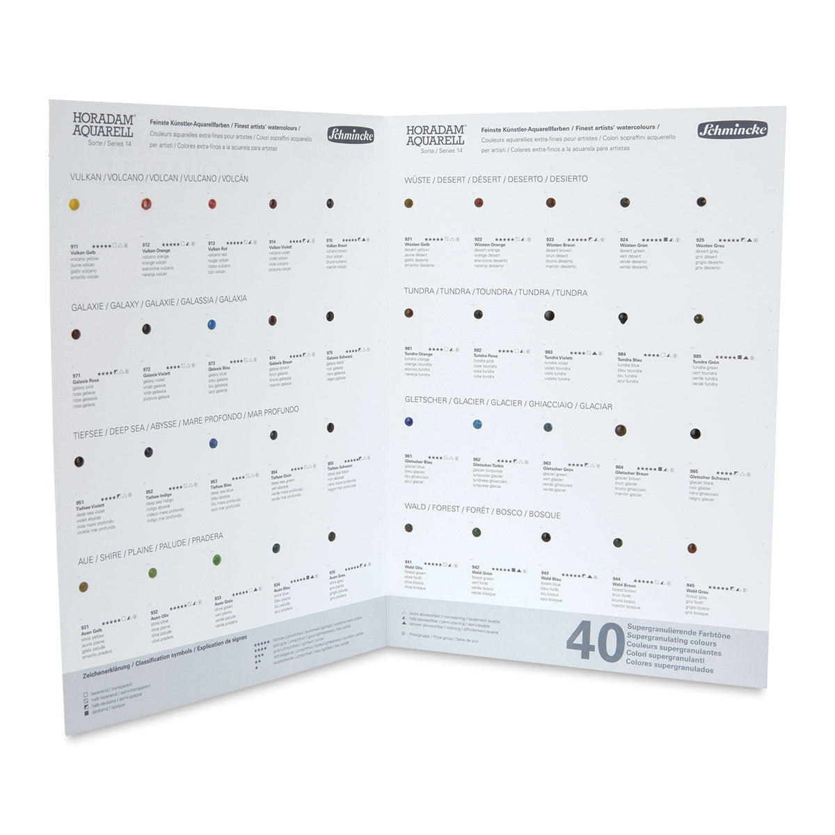 Schmincke Horadam Aquarell Artist Watercolor - 40 Color Dot Card ...